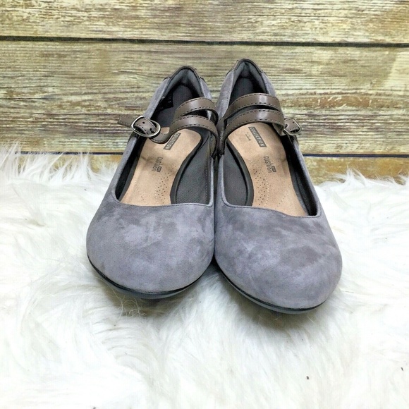 Clarks | Shoes | Clarks Dancer Reece Gray Leather Mary Jane Heels ...